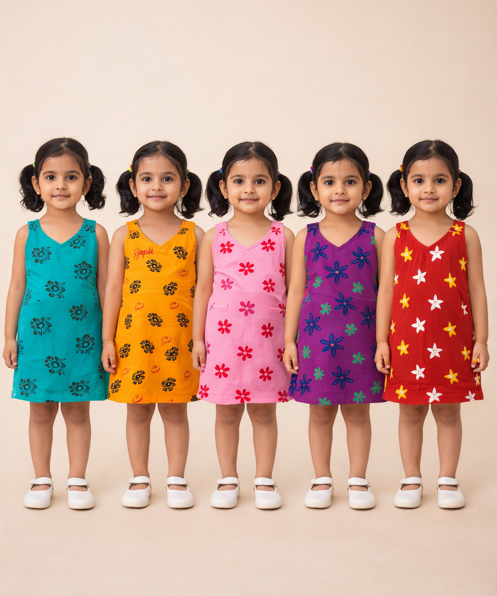 Girls 100% Cotton Printed 0 To 4 Years Gown Dress/Frock Dress (Pack of ...